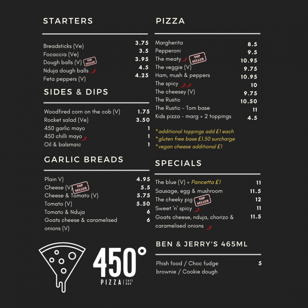 Takeouts | 450 Degrees - Artisan wood fired pizza cafe bar Garforth